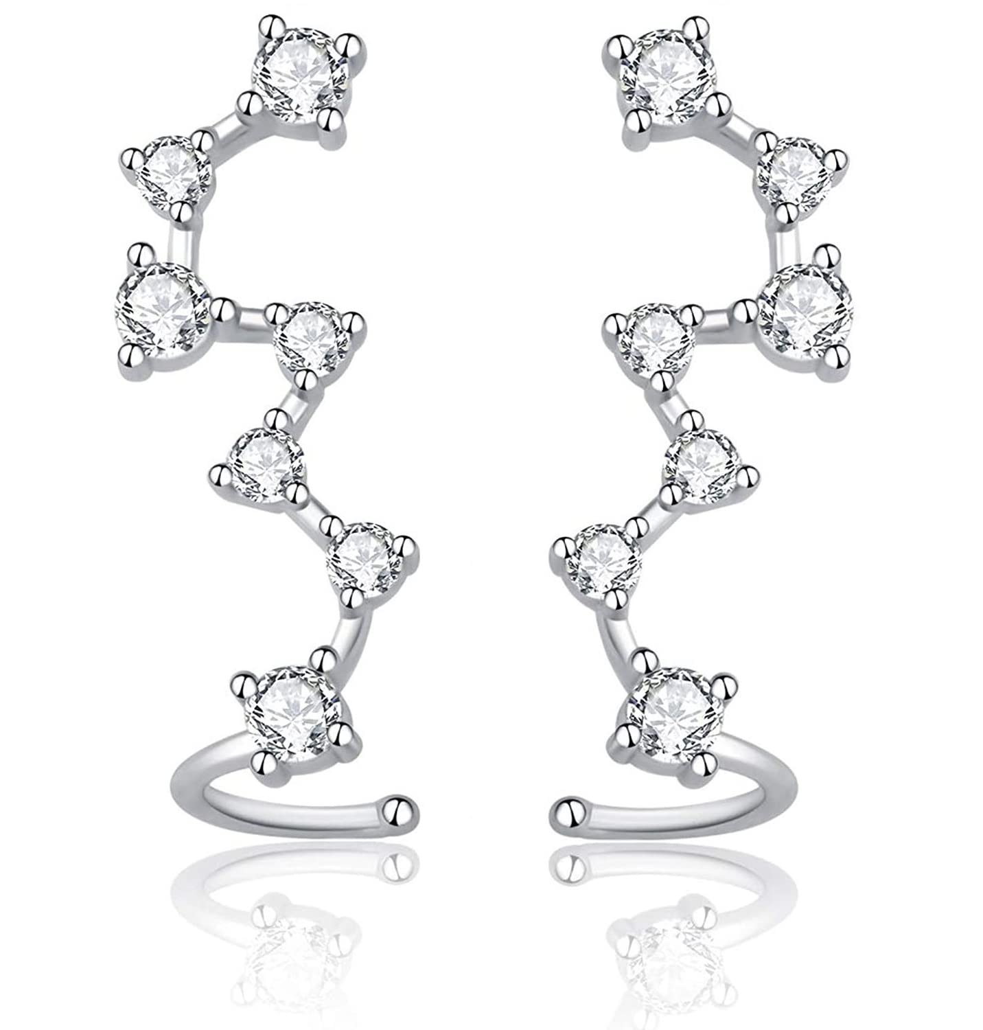 7 Crystals Ear Cuffs Hoop Climber S925 Sterling Silver Earrings Hypoallergenic Earring