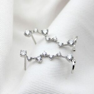 7 Crystals Ear Cuffs Hoop Climber S925 Sterling Silver Earrings Hypoallergenic Earring