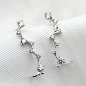 7 Crystals Ear Cuffs Hoop Climber S925 Sterling Silver Earrings Hypoallergenic Earring