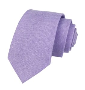 secdtie men's skinny tie causal cotton solid color linen narrow slim cut necktie (one size, lavender)