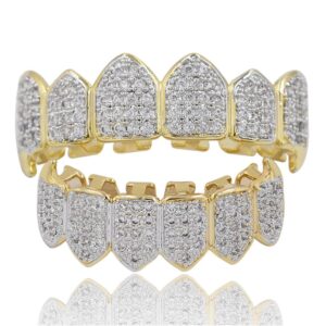 moca jewelry hip hop unisex 18k gold plated iced out cz simulated diamond top bottom teeth grillz set for men women