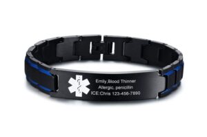 vnox custom engraving-two tone brushed stainless steel emergency medical alert id adjustable bracelet wristband