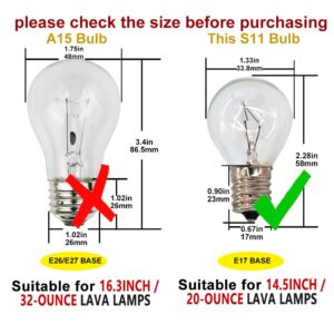 4 Pack S11 Intermediate E17 Base 25 Watt Bulbs for Lava Lamps,Replacement Bulbs for Lava Lamps,Glitter Lamps