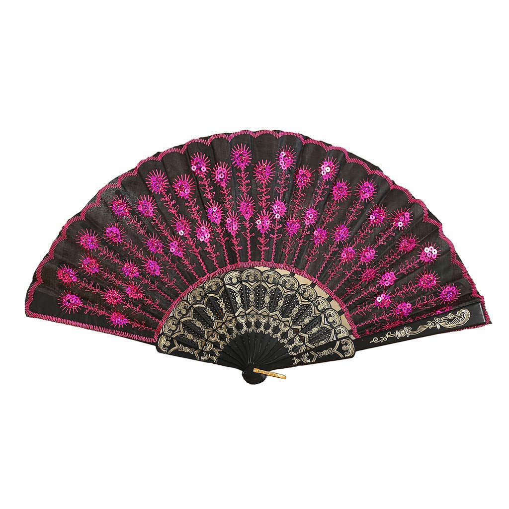 Uqiangy Dance Wedding Party Folding Hand Fan (Hot Pink)