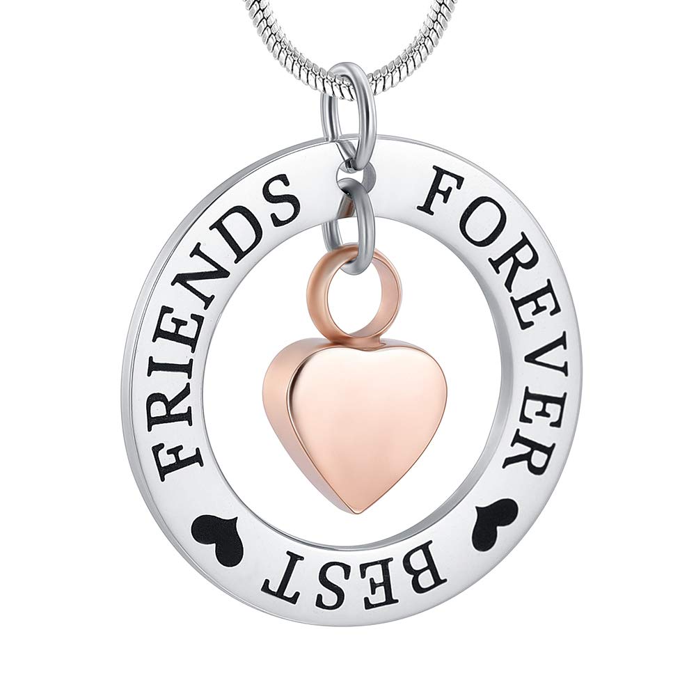 zeqingjw Cremation Jewelry Urn Necklace for Ashes Heart with Circle of Life Engraved ''Forever Best Friend'' Keepsake Urn Pendant Memorial Ash Urn Jewelry for Women Men