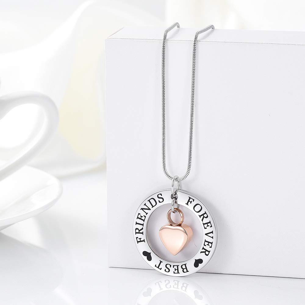 zeqingjw Cremation Jewelry Urn Necklace for Ashes Heart with Circle of Life Engraved ''Forever Best Friend'' Keepsake Urn Pendant Memorial Ash Urn Jewelry for Women Men