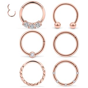 dyknasz septum jewelry 16g surgical steel nose rings hoop septum clicker ring with clear diamond cz cartilage tragus helix earring piercing jewelry for women men 10mm (3/8") rose gold