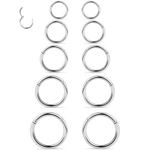 dyknasz 10pcs 14g surgical steel hinged clicker segment nipple rings septum lip ring hoop cartilage tragus sleeper earrings piercing jewelry for women men 8mm 10mm 12mm 14mm 16mm silver