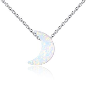 kaletine white synthetic opal crescent moon pendant necklace sterling silver cable chain adjustable 16-17-18 inch