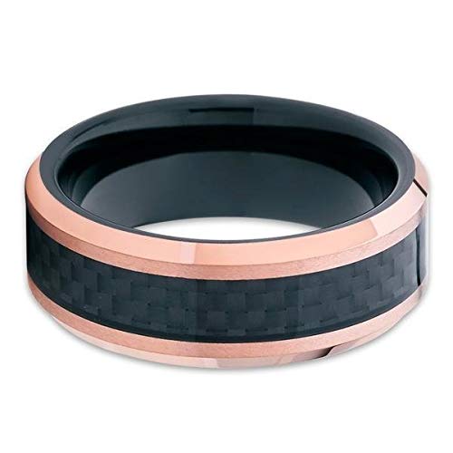 Silly Kings Jewelry 8mm Carbon Fiber Ring - Rose Gold Tungsten - Wedding Band - Tungsten Ring (11)