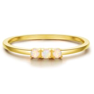 blossom and hue gold plated silver triple opal ring minimalist stacking ring october birthstone ring