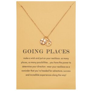 zealmer dainty yellow gold plated compass world map pendant necklace graduation gift for friends