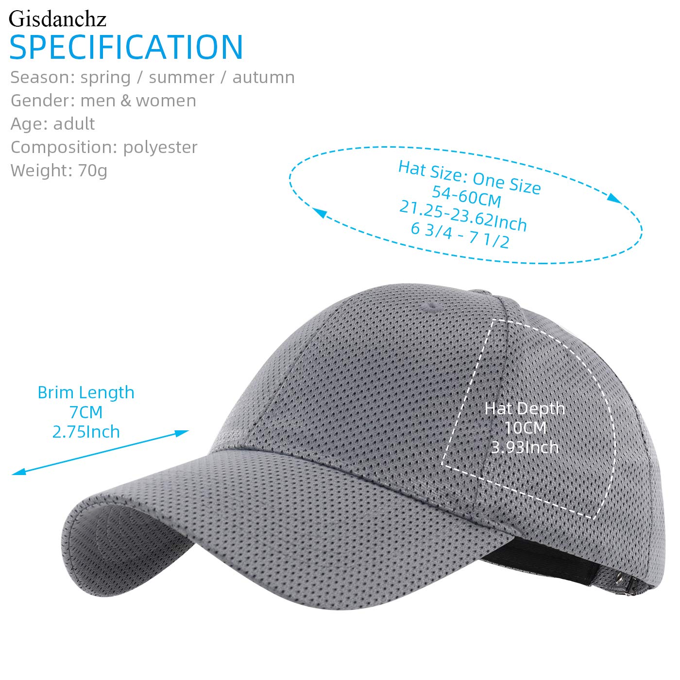 Gisdanchz Sports Cap Summer Golf Hats for Men Mesh Golf Hats Trucker Hat Mens Womens Baseball Caps Low Profile Summer Cooling Hat for Men Outdoor Runner Cycling Cap Gray