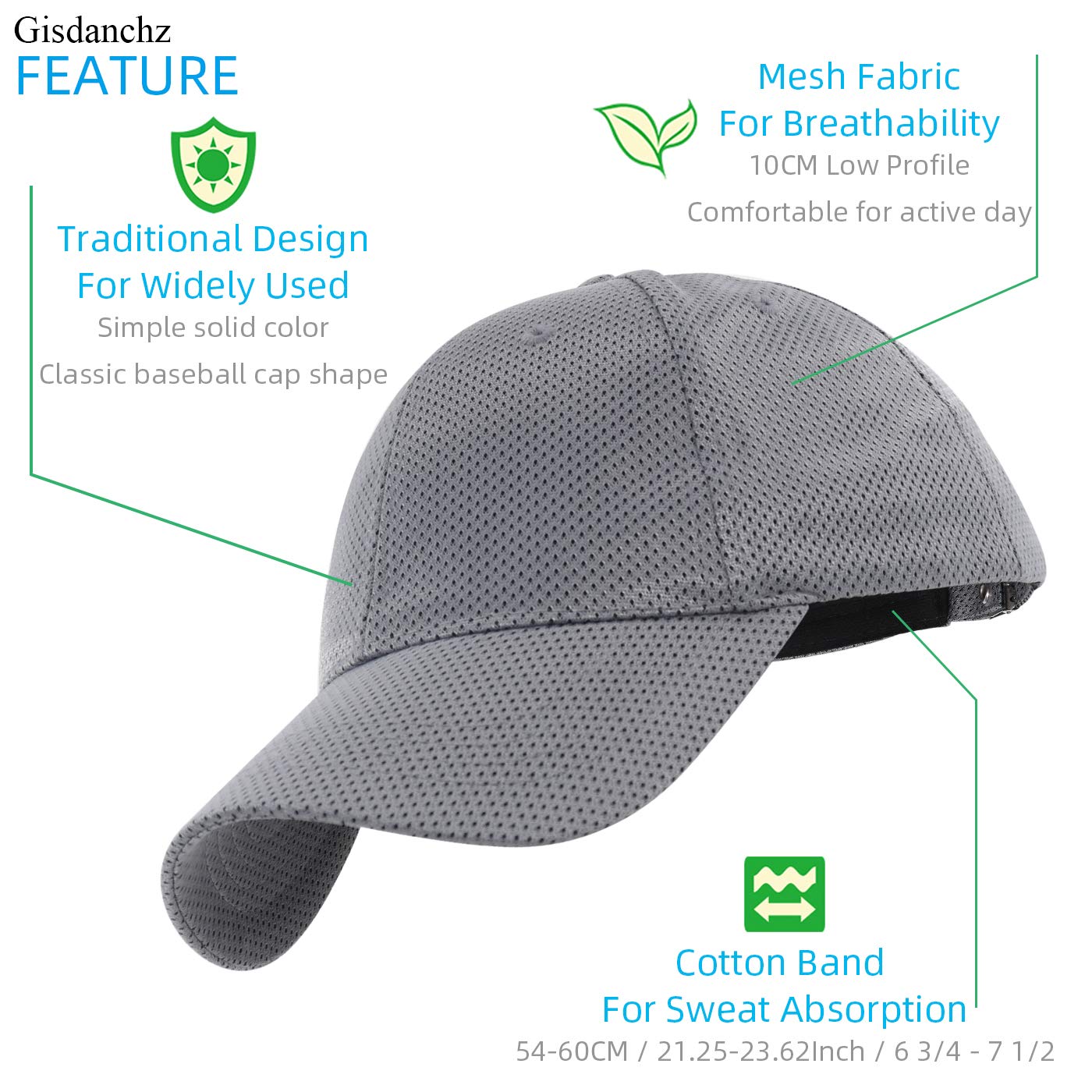 Gisdanchz Sports Cap Summer Golf Hats for Men Mesh Golf Hats Trucker Hat Mens Womens Baseball Caps Low Profile Summer Cooling Hat for Men Outdoor Runner Cycling Cap Gray