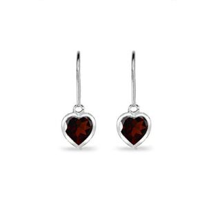 Valentines Day Earrings for Women 6mm Bezel Heart Genuine Gemstone Sterling Silver Dainty Leverback Garnet Dangle Earring