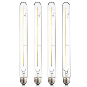 leools vintage led filament bulb t300, 6w dimmable t10 edison light bulb long tubular antique led light,e26 base,clear glass,warm white,2700k, 600lm(60w equivalent),11.81in(300mm), pack of 4