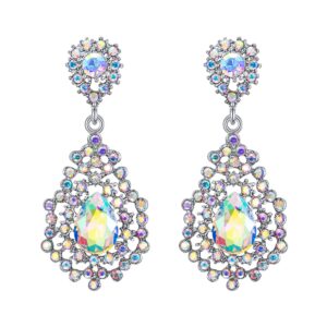 ever faith austrian crystal art deco hollow bride drop dangle earrings iridescent clear ab silver-tone