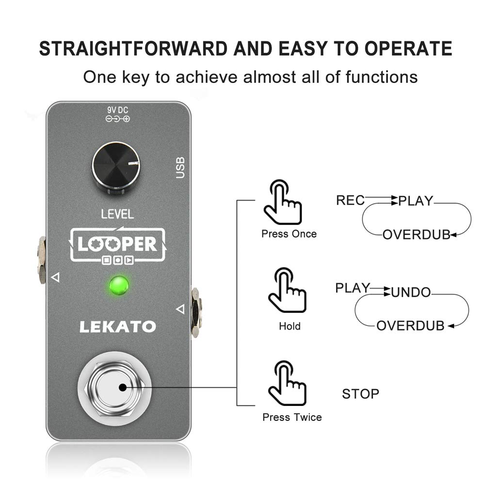 LEKATO Guitar Looper Effect Pedal Loop Pedal 5 Minutes Looping Time Looper Pedal ONE Looper Unlimited Overdubs