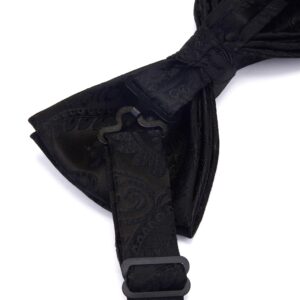 GUSLESON Black Paisley Bow Tie Wedding Pre-tied Silk BowTies and Pocket Square Cufflink Set(0581-01)