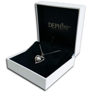 DEPHINI - Real Pearl Necklace Woman Heart Pendant Cubic Zirconia 925 Sterling Silver Rhodium plating 45cm Sterling Silver Chain Fine Jewellery Box - Gifts for Women