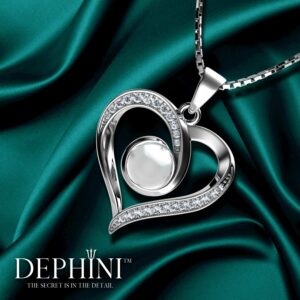 DEPHINI - Real Pearl Necklace Woman Heart Pendant Cubic Zirconia 925 Sterling Silver Rhodium plating 45cm Sterling Silver Chain Fine Jewellery Box - Gifts for Women