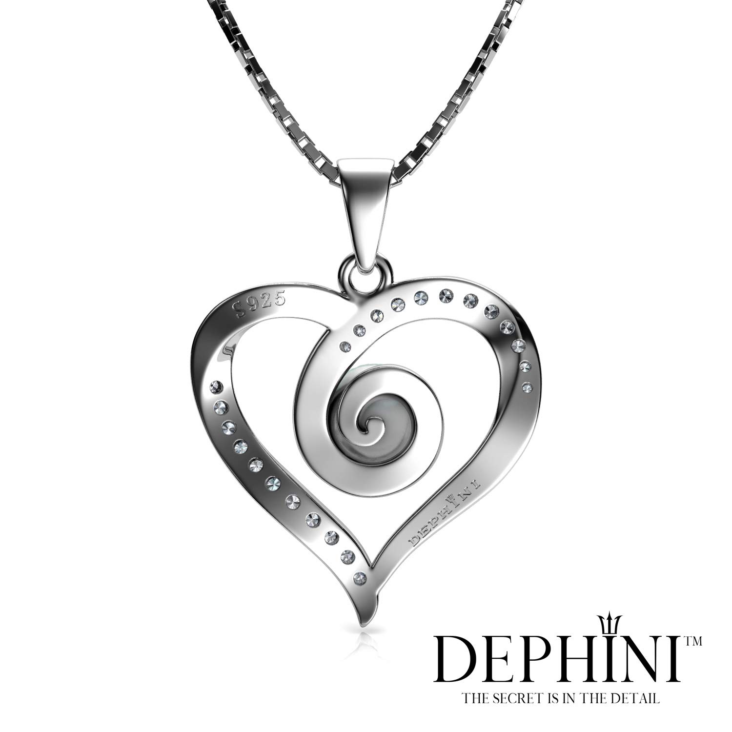 DEPHINI - Real Pearl Necklace Woman Heart Pendant Cubic Zirconia 925 Sterling Silver Rhodium plating 45cm Sterling Silver Chain Fine Jewellery Box - Gifts for Women