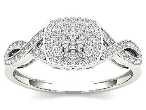 Diamond2Deal 1/4 cttw Round Diamond Halo Engagement Wedding Ring 10k Gold (Color H-I Clarity I2)