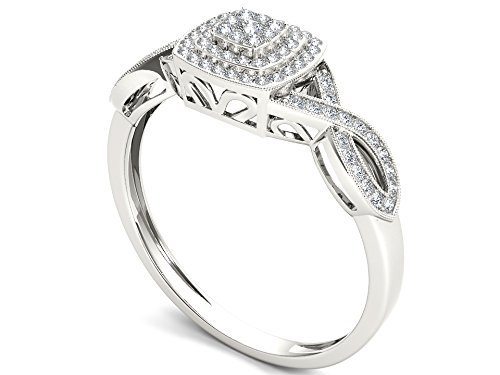 Diamond2Deal 1/4 cttw Round Diamond Halo Engagement Wedding Ring 10k Gold (Color H-I Clarity I2)