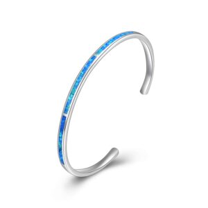 winnicaca opal bracelet sterling sliver blue fire opal bracelets cuff bangle bracelet jewelry gifts for women her mom girlfriend daughter wife anniversary birthday gifts ideas