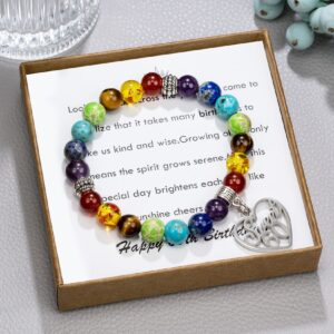 MADAOGO 60th Birthday Gifts for Women, Chakra Bracelet with Sweet 60th Charm, Turning 60 Gift Ideas, 1963 Birthday Gifts for Women, Birthday Gifts for Mother, Grandma