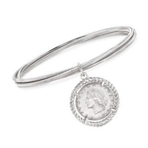 ross-simons italian sterling silver lira coin triple-bangle bracelet. 7.5 inches