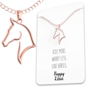 happy kisses horse necklace - elegant horse themed jewelry for girls 8-12 & women - charm with message card - equestrian gifts for “i love horses” and racing