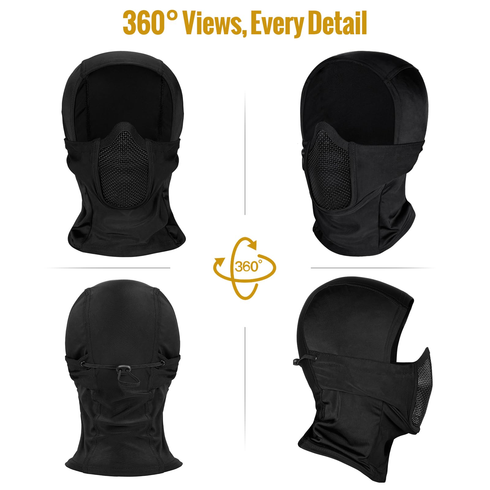 OneTigris Balaclava Mesh Mask, Ninja Tactical Mask with Full Face Protection for Outdoor (Black)