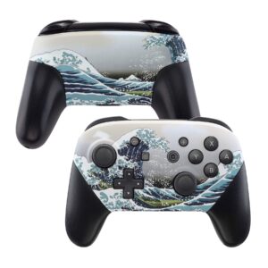 extremerate soft touch faceplate and backplate for ns switch pro controller, the great wave patterned diy replacement shell housing case for ns switch pro - controller not included