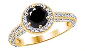 affy black moissanite & white natural diamond engagement wedding fashion ring in 14k yellow gold over sterling silver (0.5 cttw)