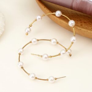 Pearl Hoop Earrings for Women Fashion Hypoallergenic Girls Pearl Earrings Drop Dangle Earrings Jewelry Gifts