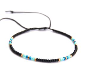 anklet for women, unique beaded thin anklet, black gold colorful boho hippie waterproof beach foot jewelry, native american style, handmade by tribes (s-m (adjustable))