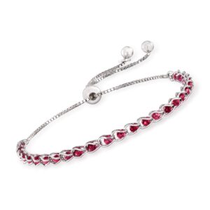 ross-simons italian 4.00 ct. t.w. simulated ruby bead bolo bracelet in sterling silver