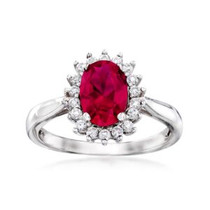 ross-simons 2.20 carat simulated ruby and .20 ct. t.w. cz halo ring in sterling silver. size 9