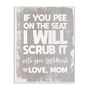 stupell industries pee on seat funny word bathroom wood textured grey design wall plaque, 10 x 15, multi-color