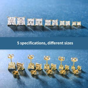 5 Pairs 14K Yellow Gold Plated Princess Cut Clear Cubic Zirconia Stud Earring Set