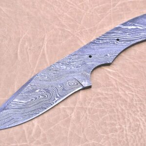 Knife Making, Damascus Steel Blank Blade 8.25 inches Long Hand Forged Skinning Knife with 3 Pin Hole & an Inserting Hole Space 4 inches Cutting Edge