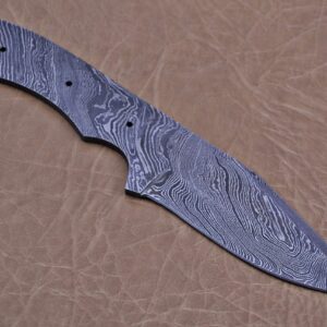 Knife Making, Damascus Steel Blank Blade 8.25 inches Long Hand Forged Skinning Knife with 3 Pin Hole & an Inserting Hole Space 4 inches Cutting Edge