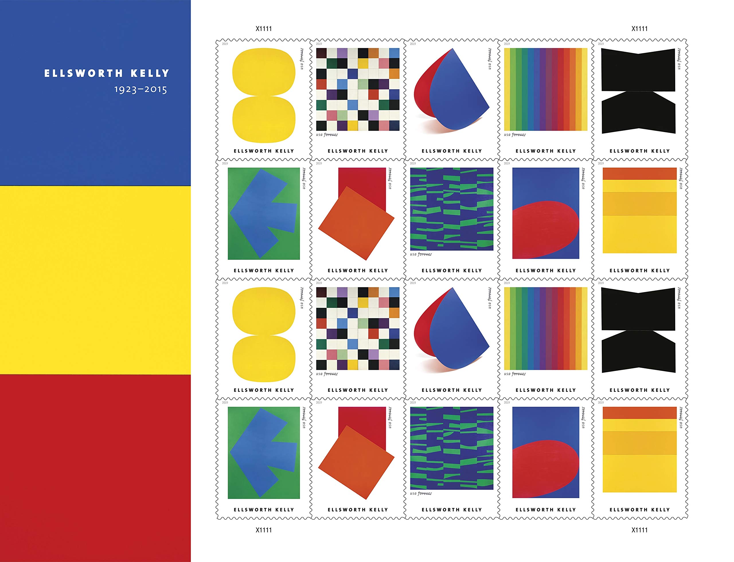 Ellsworth Kelly Artist Pane of 20 US First Class Forever Postage Stamps Scott 5391a (20 Stamps)