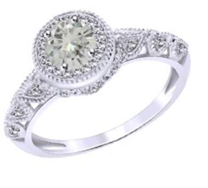 affy white moissanite & natural diamond engagement wedding halo fashion ring in 14k white gold over sterling silver (0.5 cttw)