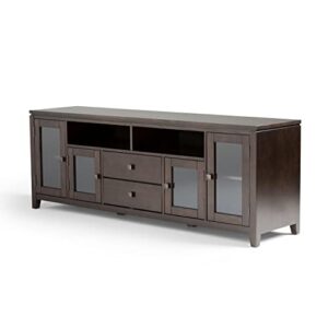 SIMPLIHOME Cosmopolitan SOLID WOOD Universal TV Media Stand, 72 inch Wide, Contemporary, Living Room Entertainment Center with Storage, for Flat Screen TVs up to 80 inches in Mahogany Brown