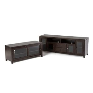 SIMPLIHOME Cosmopolitan SOLID WOOD Universal TV Media Stand, 72 inch Wide, Contemporary, Living Room Entertainment Center with Storage, for Flat Screen TVs up to 80 inches in Mahogany Brown