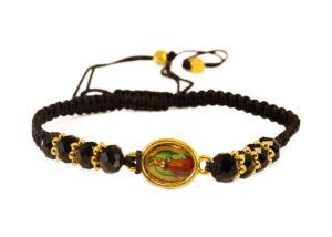 black string virgin mary black bead with golden-inlay adjustable bracelet protection prosperity good luck pulsera de la virgen maria color negro proteccion prosperidad buena suerte (black bead)