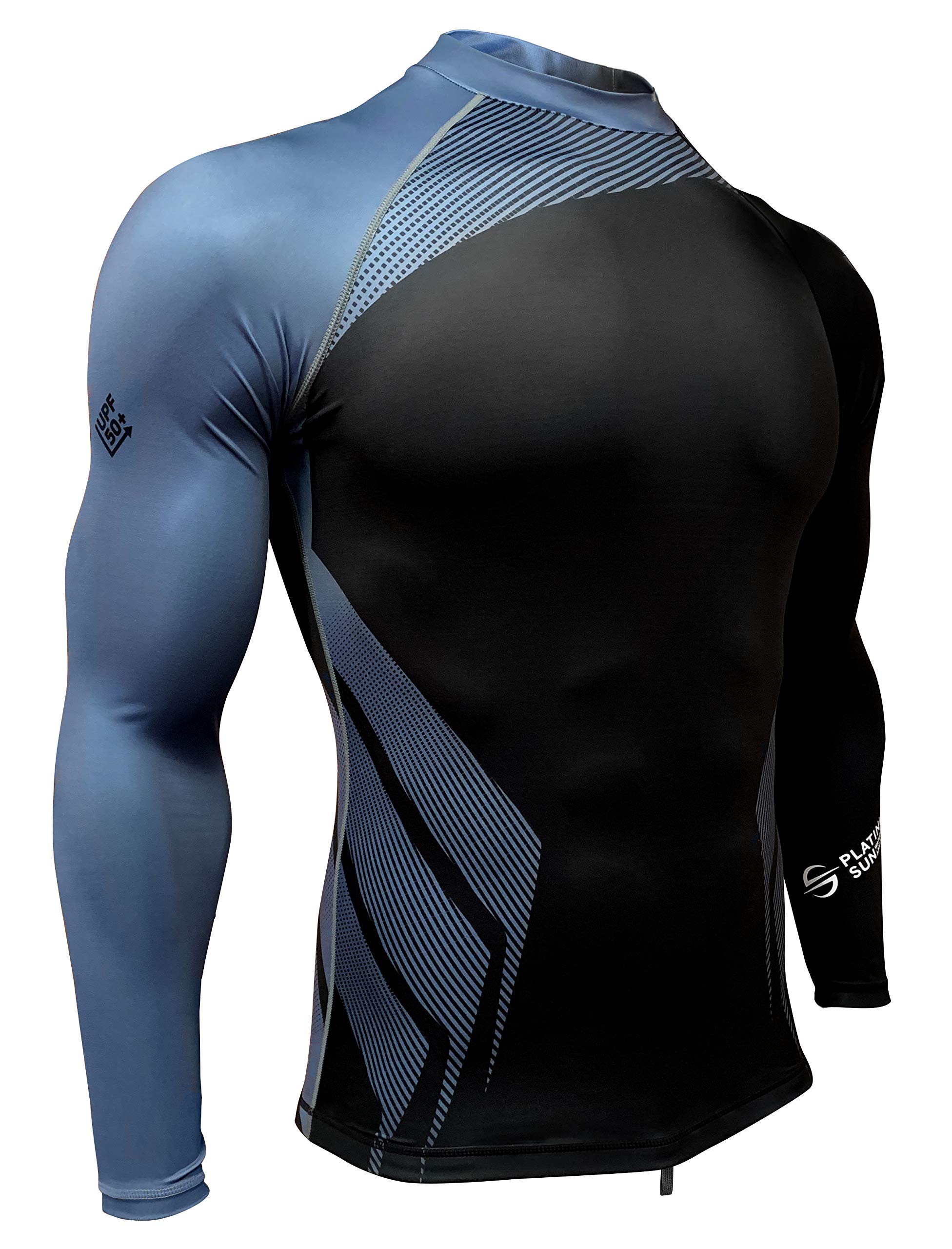 Platinum Sun UPF 50+ Rash Guard for Men Long Sleeve Swim Surf Shirt - Tight Tit UV Rashguard (Cobalt, XXL)