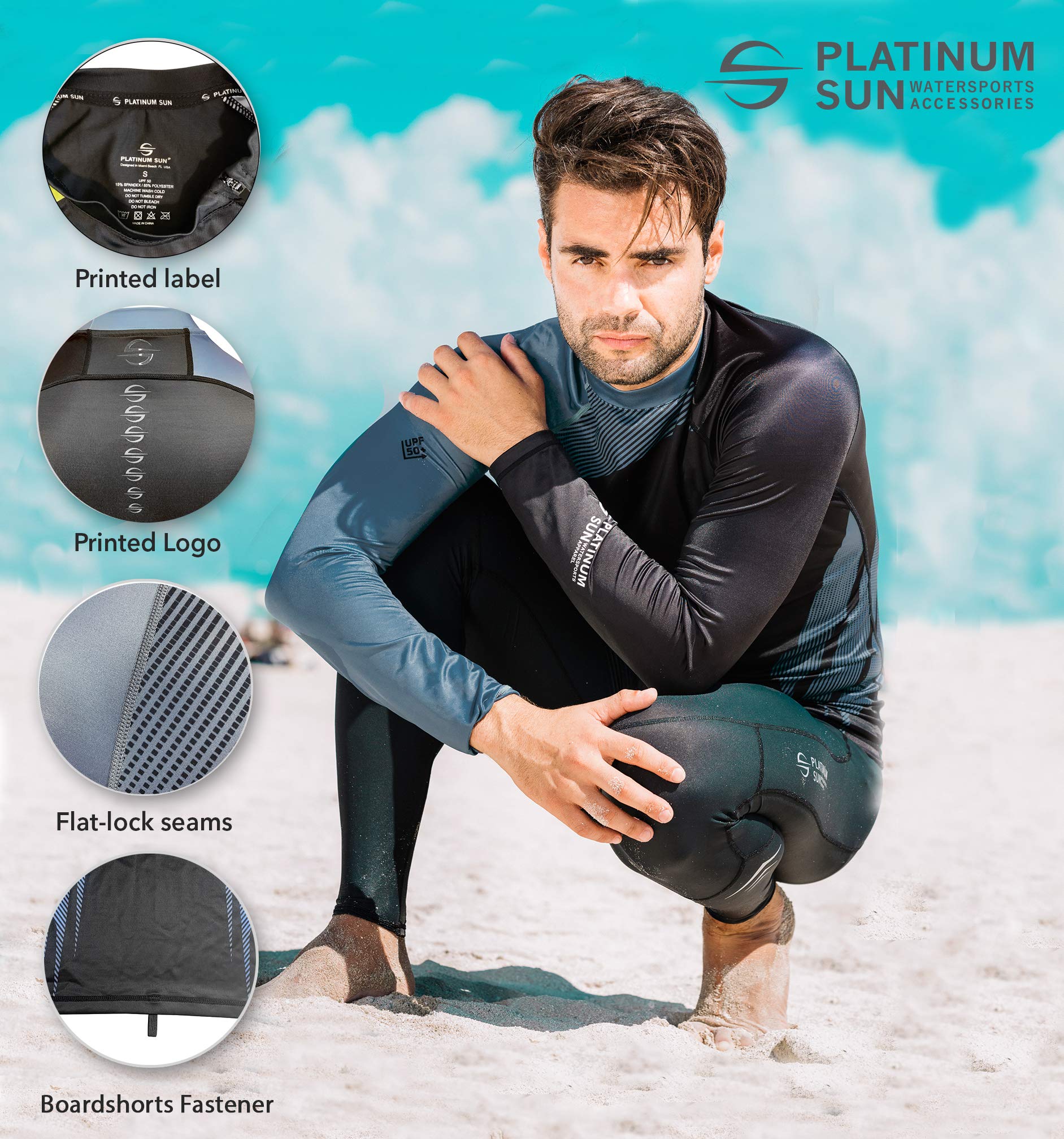 Platinum Sun UPF 50+ Rash Guard for Men Long Sleeve Swim Surf Shirt - Tight Tit UV Rashguard (Cobalt, XXL)